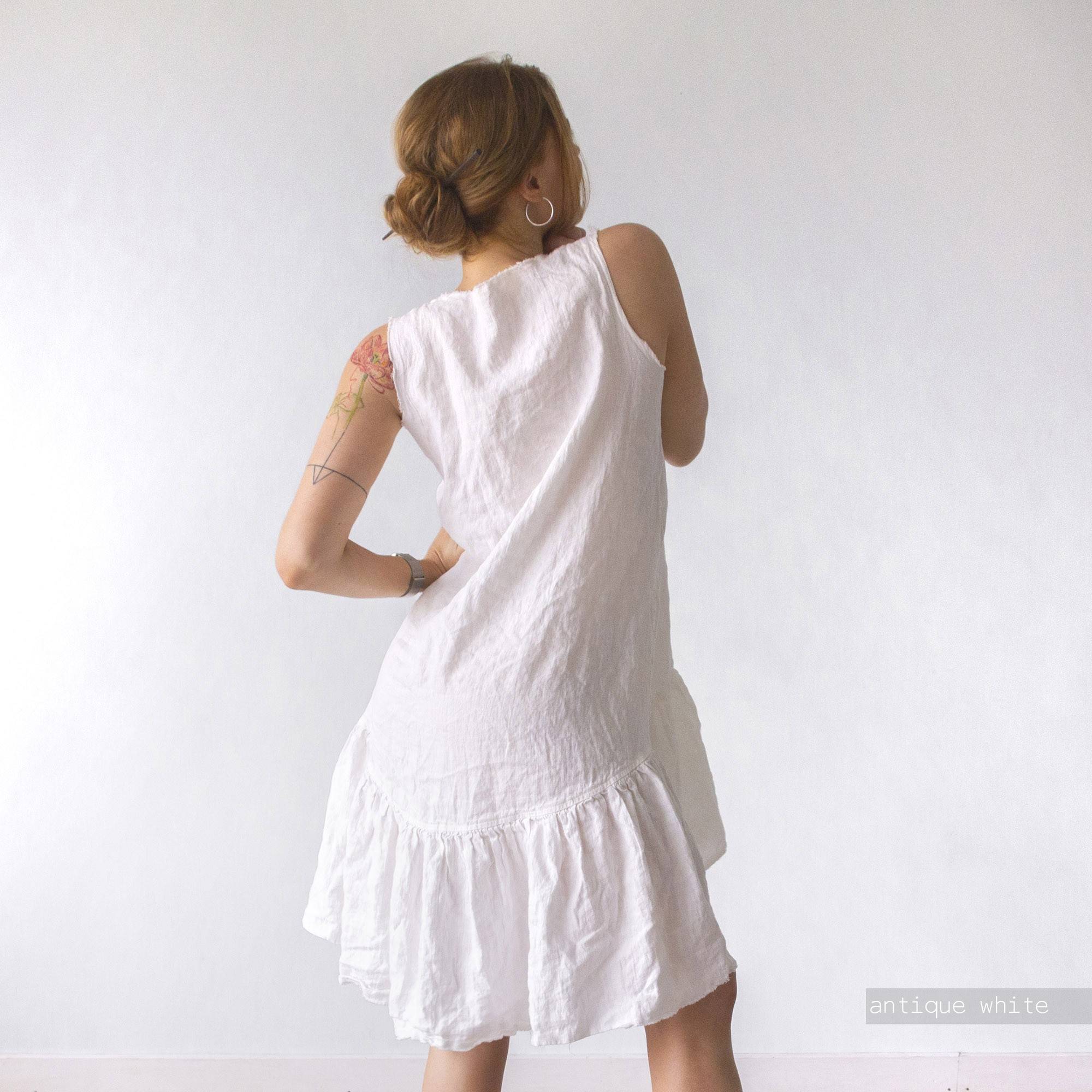 Linen dress ruffled sleeveless | Len.Ok